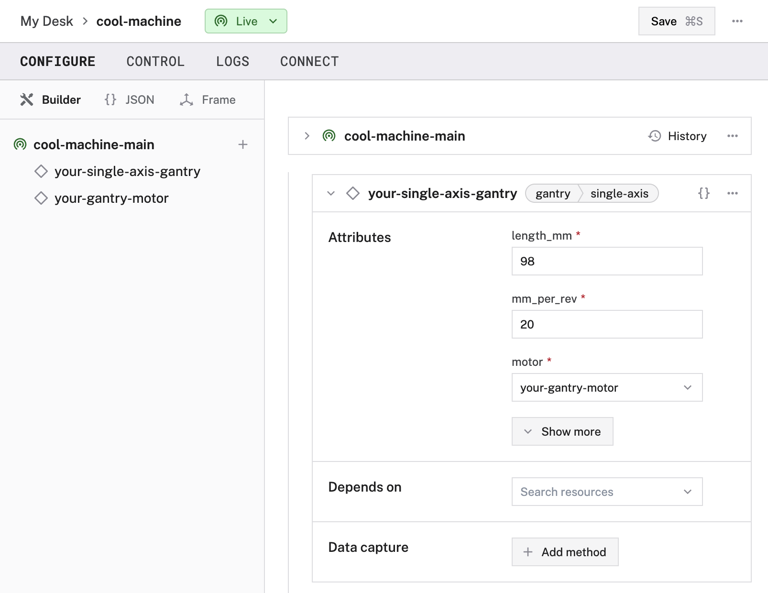 Configure a Single-Axis Gantry | Gantry Component