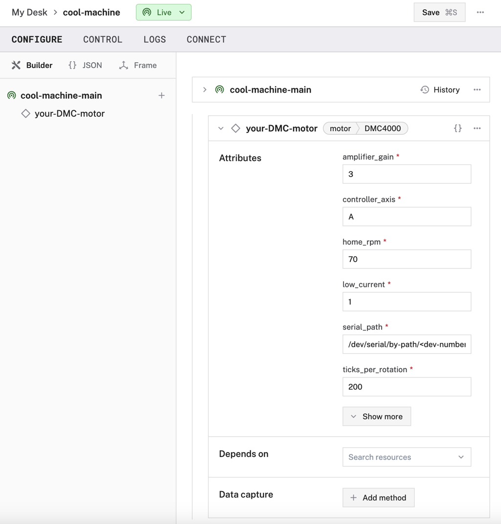Configure a DMC4000-Controlled Motor | Motor Component